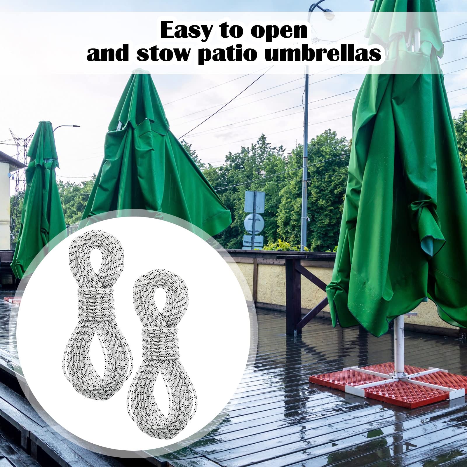 Woanger 2 Pcs Outdoor Patio Umbrella Cord Line Nylon Rope 40 ft Replacement String Parts for Patio Umbrella Base Outdoor Replacement Accessories(0.16'' Diameter)