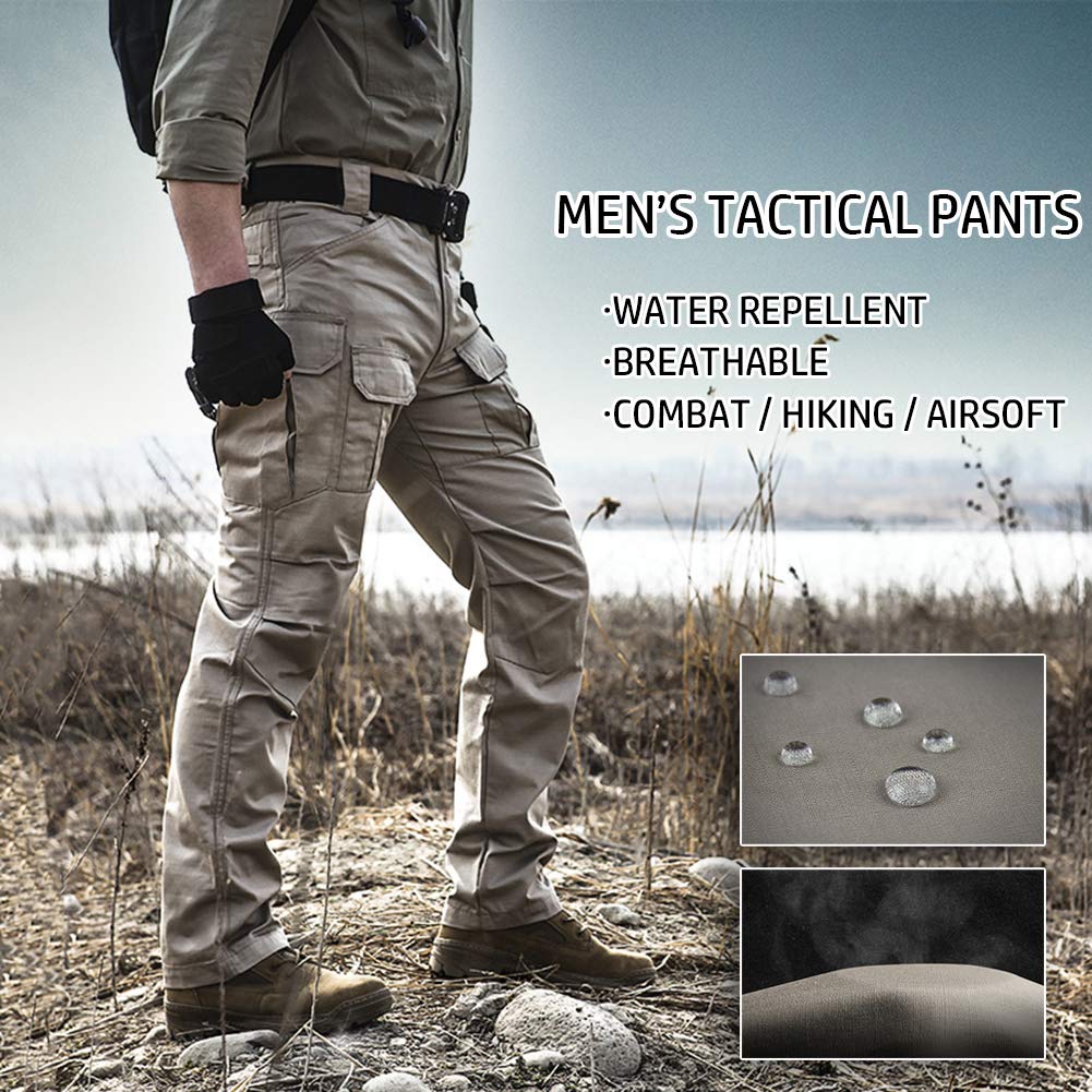 NAVEKULL Men's Outdoor Tactical Pants Rip Stop Lightweight Waterproof Military Combat Cargo Work Hiking Pants Khaki
