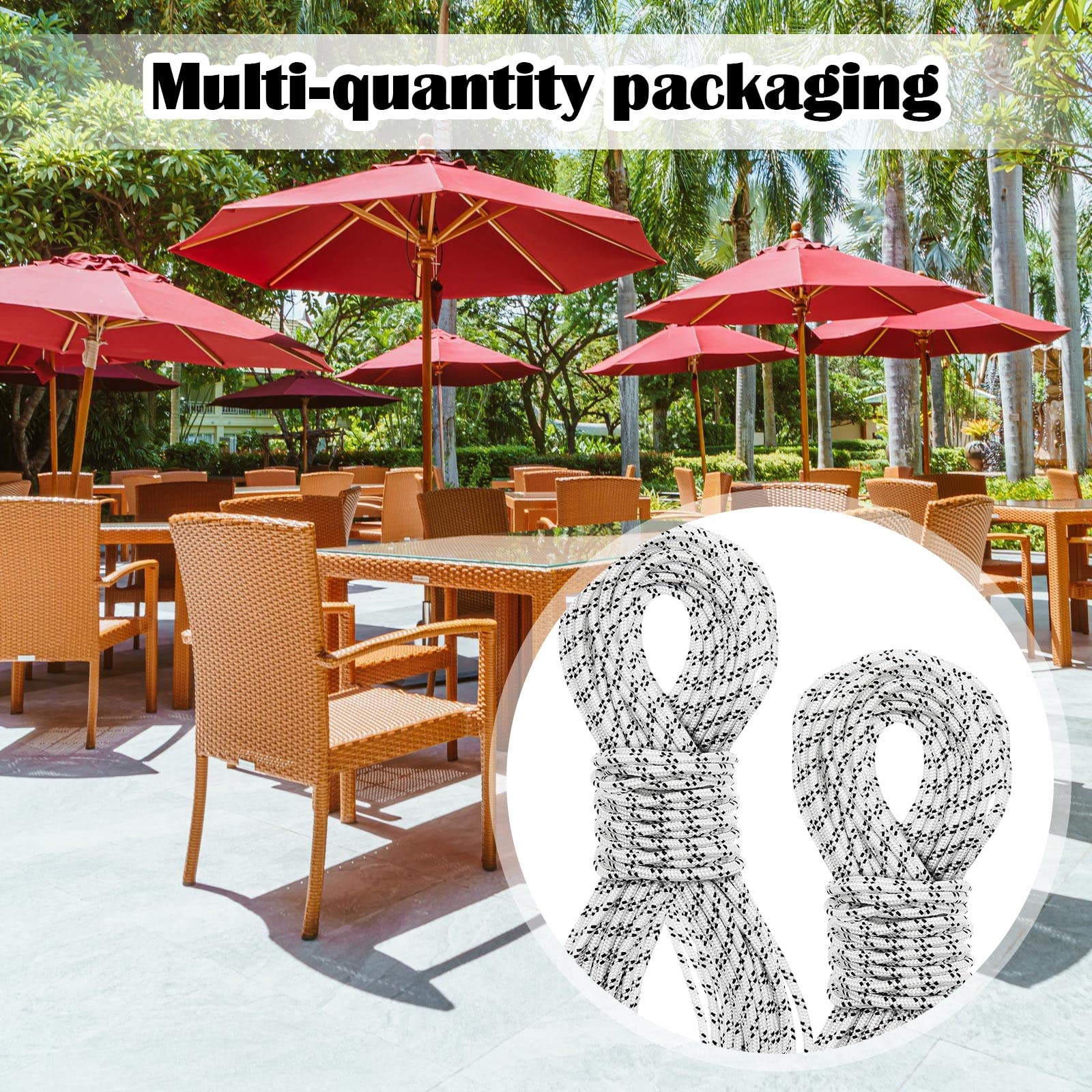 Woanger 2 Pcs Outdoor Patio Umbrella Cord Line Nylon Rope 40 ft Replacement String Parts for Patio Umbrella Base Outdoor Replacement Accessories(0.16'' Diameter)