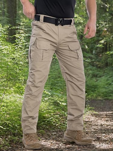 NAVEKULL Men's Outdoor Tactical Pants Rip Stop Lightweight Waterproof Military Combat Cargo Work Hiking Pants Khaki