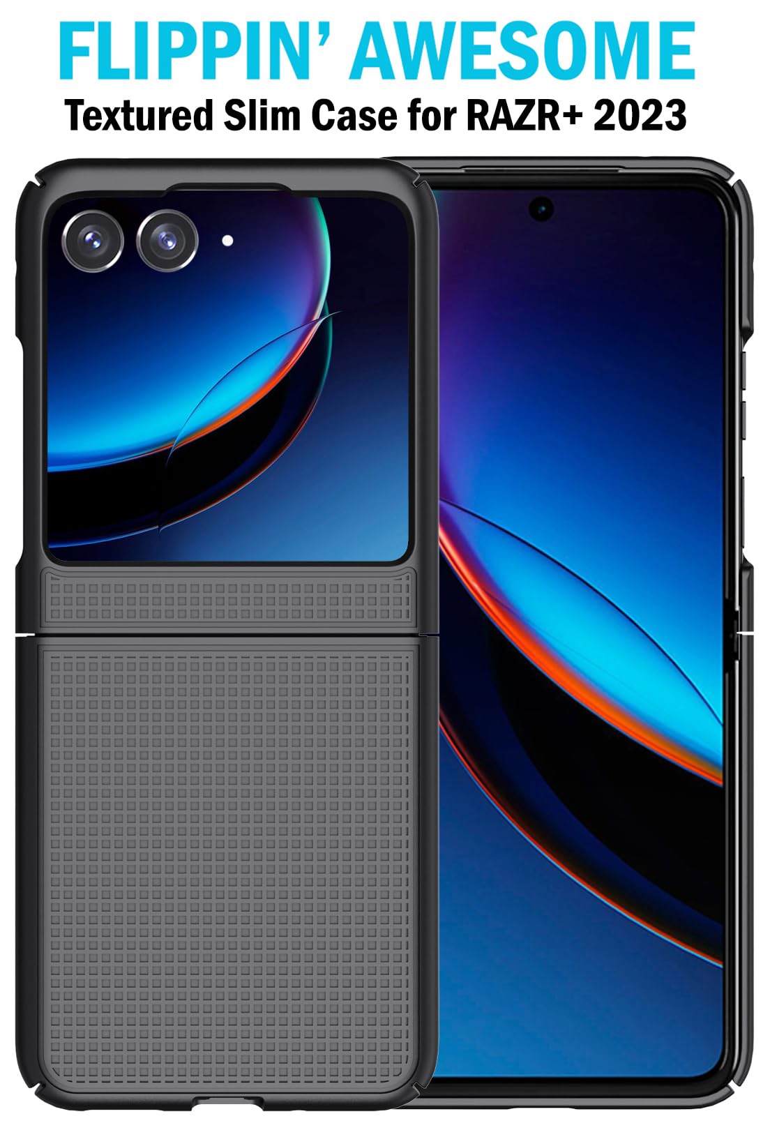 Case with Clip for Motorola RAZR+ 2023, Nakedcellphone [Grid Texture] Slim Hard Shell Cover and [Rotating/Ratchet] Belt Hip Holster Holder Combo for Moto RAZR Plus '23 (RAZR 40 Ultra) - Black
