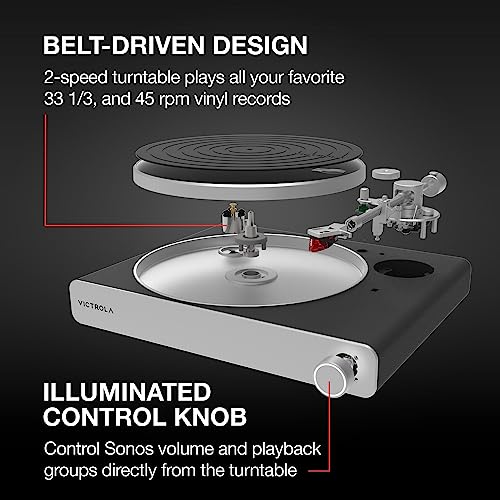 Victrola Stream Carbon Turntable - 33-1/3 & 45 RPM Vinyl Record Player, Works with Sonos Wirelessly, High Precision Cartridge, Semi-Automatic, Wi-Fi, RCA, Pre-Amp Out, Sleek & Stylish, Matte Finish