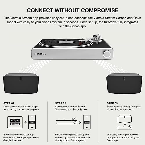 Victrola Stream Carbon Turntable - 33-1/3 & 45 RPM Vinyl Record Player, Works with Sonos Wirelessly, High Precision Cartridge, Semi-Automatic, Wi-Fi, RCA, Pre-Amp Out, Sleek & Stylish, Matte Finish