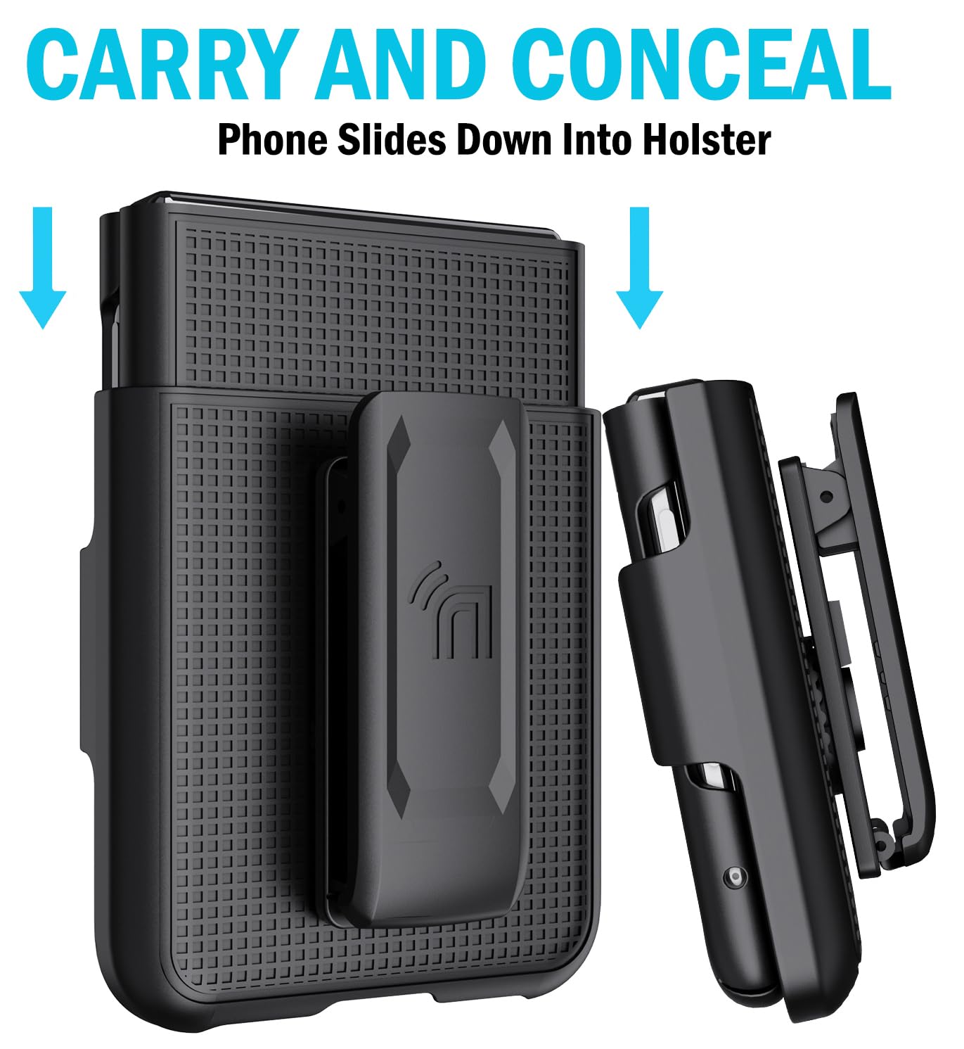 Case with Clip for Motorola RAZR+ 2023, Nakedcellphone [Grid Texture] Slim Hard Shell Cover and [Rotating/Ratchet] Belt Hip Holster Holder Combo for Moto RAZR Plus '23 (RAZR 40 Ultra) - Black