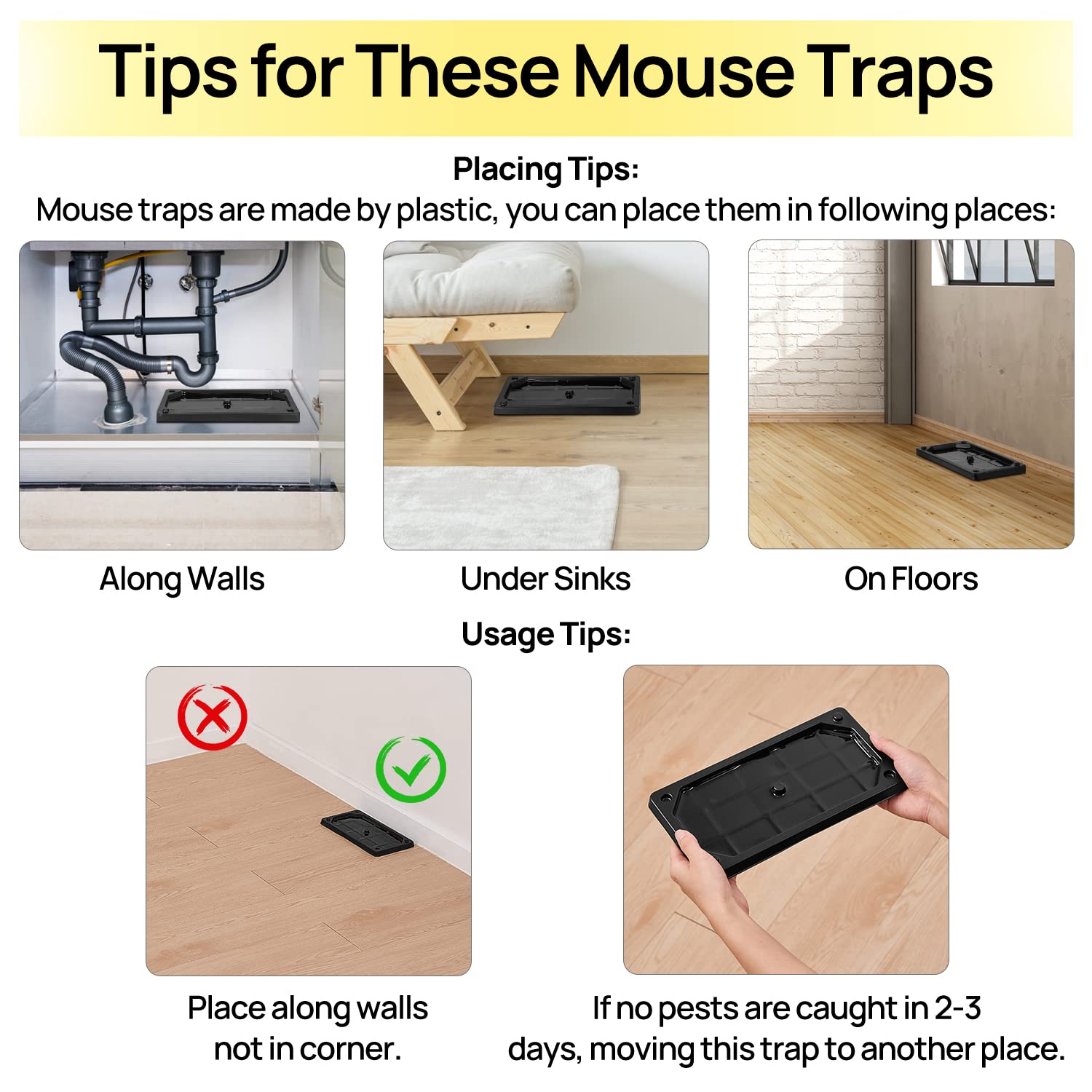 MEILEN Mouse Traps Indoor, Glue Traps for Mice and Rats, Super Heavier Rat Traps Large Size Pre-Scented Strengthen Sticky Mouse Traps for Home Safe for Children & Pets-12Packs