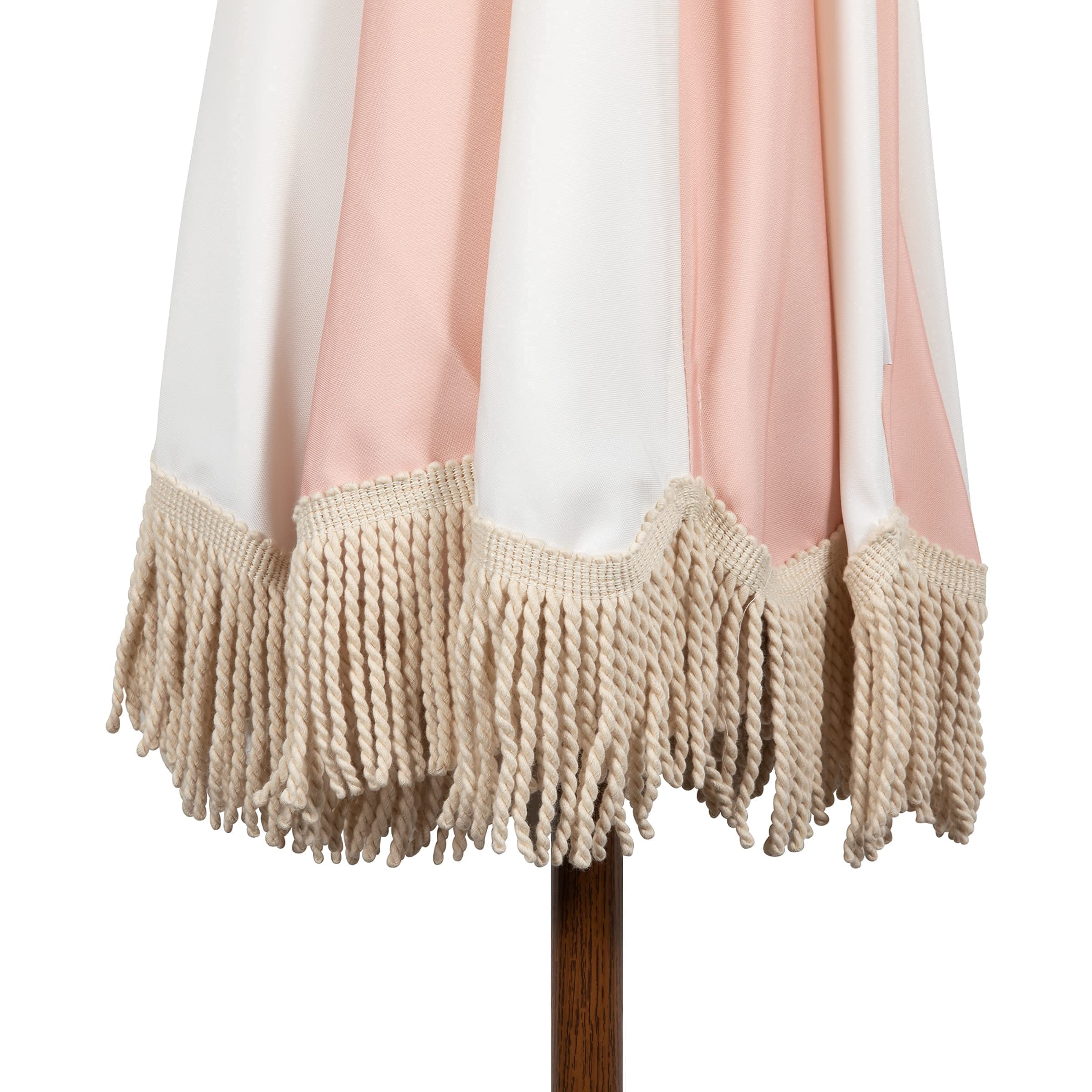 Beach State Summerland 6.5 Feet Beach Umbrella with Fringe - Outdoor Umbrella - UV50+ Sun Protection (Pink Salt Stripes)