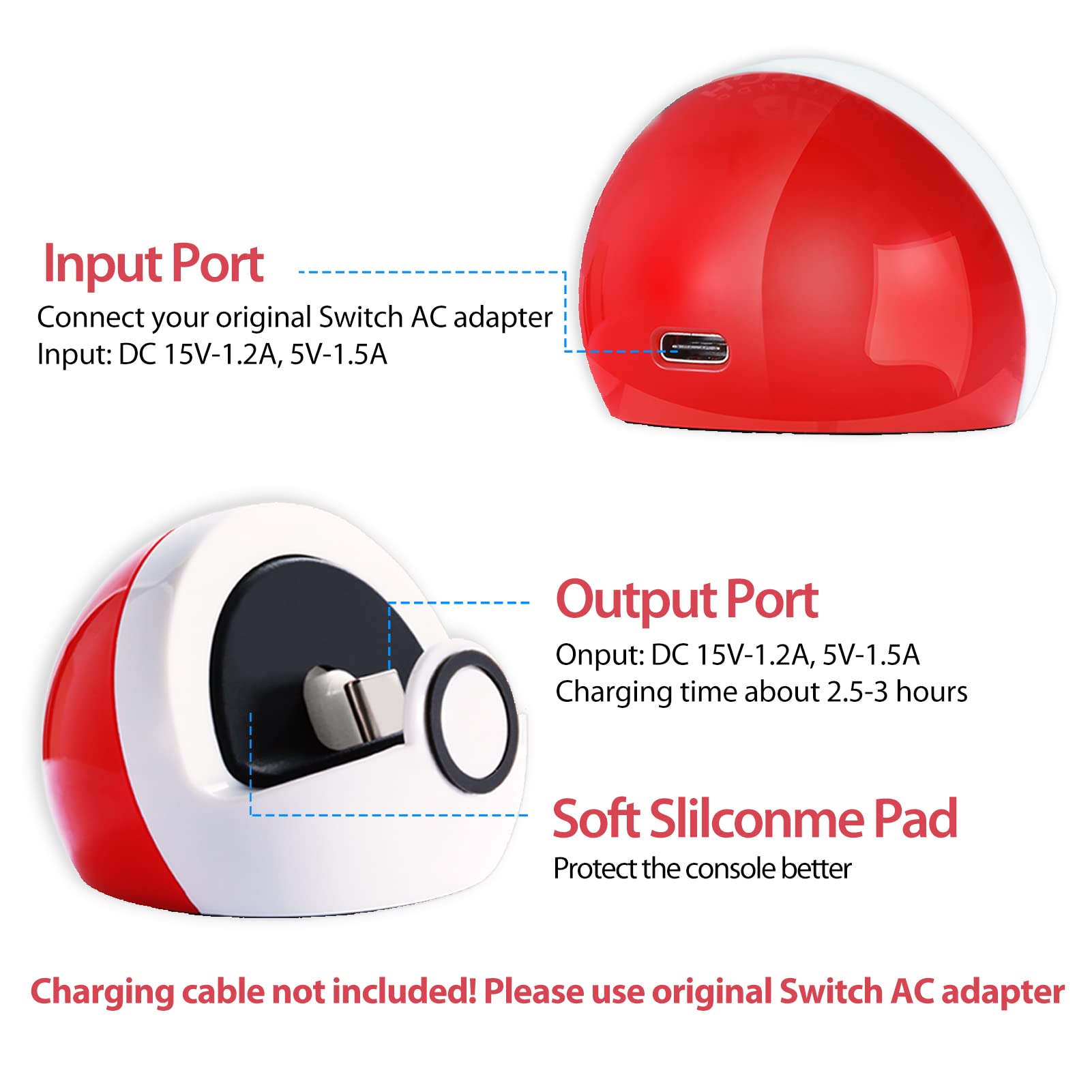 Antank Tiny Charging Dock Compatible with Nintendo Switch/Switch Lite, Portable Docking Station Easy for Travel - White & Red
