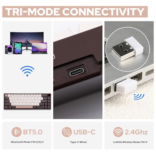 Feker IK65 VIA Programmable 2.4G/BT5.0/USB-C Mechanical Keyboard, 65% Hot Swappable Gasket-Mounted, with Sound Dampening Foams Kit, Volume-Control Knob, 4000mAh Battery, RGB for Win/Mac (Brown Knob)