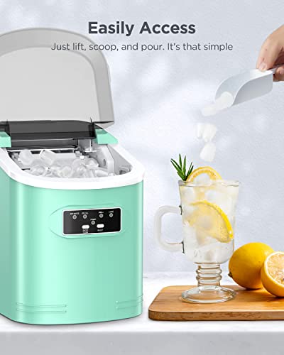 Silonn Countertop Ice Maker Machine, Portable with Handle, Ice Scoop and Basket, Makes up to 27 lbs. of Ice Per Day, 9 Cubes in 7 Mins, Green, 12 x 9 x 12 inches (SLIM06)