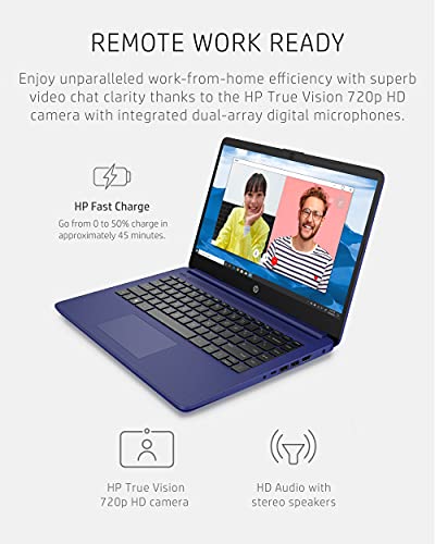 HP 14 Laptop, Intel Celeron N4020, 4 GB RAM, 64 GB Storage, 14-inch HD Touchscreen, Windows 10 Home, Thin & Portable, 4K Graphics, One Year of Microsoft 365 (14-dq0050nr, 2021, Indigo Blue)