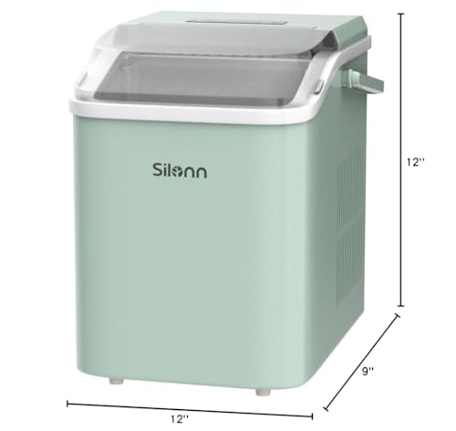 Silonn Countertop Ice Maker Machine, Portable with Handle, Ice Scoop and Basket, Makes up to 27 lbs. of Ice Per Day, 9 Cubes in 7 Mins, Green, 12 x 9 x 12 inches (SLIM06)