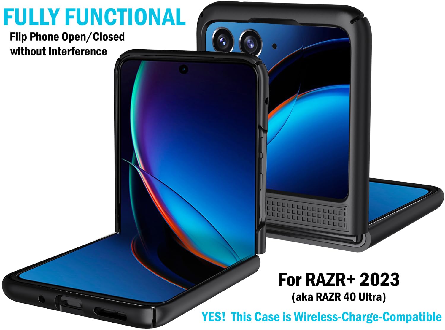 Case with Clip for Motorola RAZR+ 2023, Nakedcellphone [Grid Texture] Slim Hard Shell Cover and [Rotating/Ratchet] Belt Hip Holster Holder Combo for Moto RAZR Plus '23 (RAZR 40 Ultra) - Black