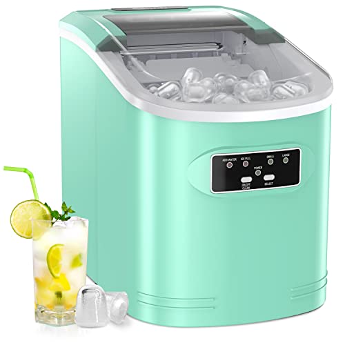 Silonn Countertop Ice Maker Machine, Portable with Handle, Ice Scoop and Basket, Makes up to 27 lbs. of Ice Per Day, 9 Cubes in 7 Mins, Green, 12 x 9 x 12 inches (SLIM06)