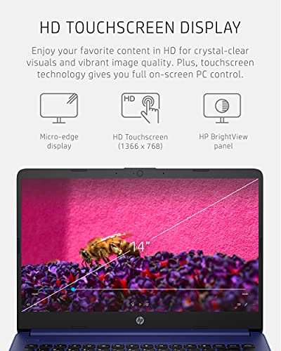HP 14 Laptop, Intel Celeron N4020, 4 GB RAM, 64 GB Storage, 14-inch HD Touchscreen, Windows 10 Home, Thin & Portable, 4K Graphics, One Year of Microsoft 365 (14-dq0050nr, 2021, Indigo Blue)