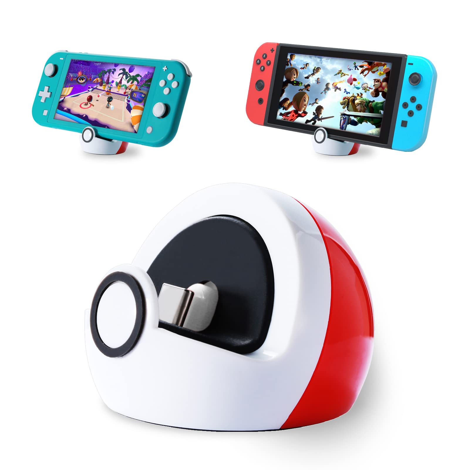 Antank Tiny Charging Dock Compatible with Nintendo Switch/Switch Lite, Portable Docking Station Easy for Travel - White & Red