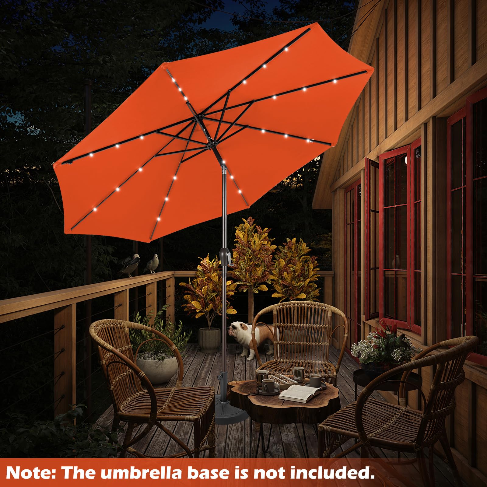 Giantex 9ft Outdoor Patio umbrella with Solar Lights, Table Market Umbrella with Crank and Push-button Tilt System, Solar LED Lighted Patio Umbrella for Backyard Deck Pool Beach (Orange)