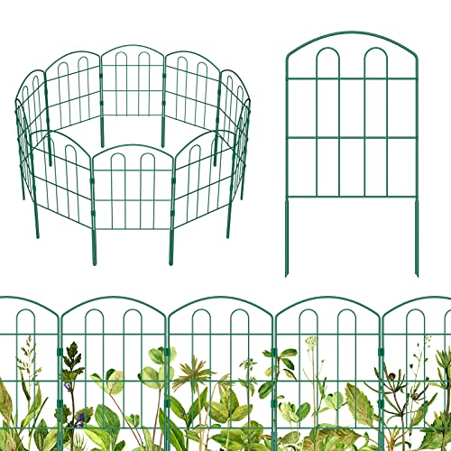 28 Pack Decorative Green Garden Fence Outdoor 23'' (H) x 30' (L) Coated Metal RustProof Landscape Wrought Iron Wire Border Folding Patio Fences Flower Bed Fencing Animal Barrier Section Panels Decor