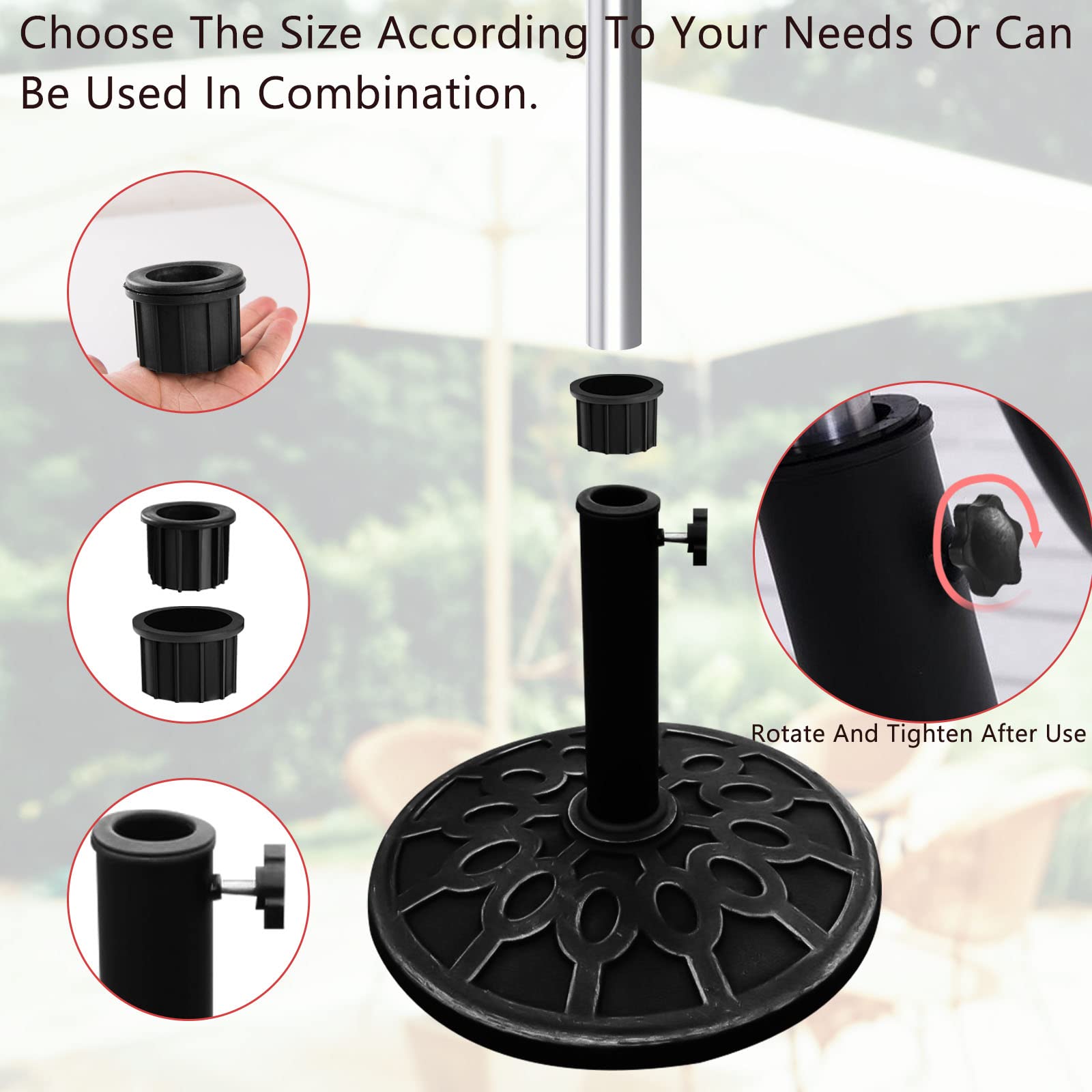 6 Pcs Umbrella Base Stand Replacement Parts,Patio Umbrella Base Replacement Parts Outdoor Umbrella Hole Ring Plug Cover with M8 Thread Screw Replacement Hand Knob for Backyard Patio Table Decks(Black)