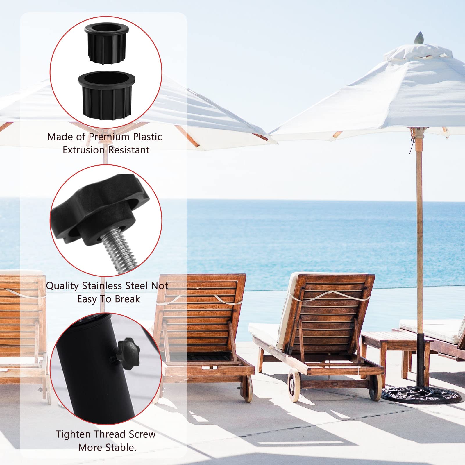 6 Pcs Umbrella Base Stand Replacement Parts,Patio Umbrella Base Replacement Parts Outdoor Umbrella Hole Ring Plug Cover with M8 Thread Screw Replacement Hand Knob for Backyard Patio Table Decks(Black)