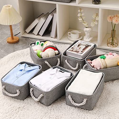 QBSM Storage Baskets for Organizing, 11.8'' x 7.8'' x 5.1'' Set of 6 Fabric Storage Cubes Baskets for Shelves, Small Collapsible Linen Organizers Bins with Handles for Closet Laundry Nursery