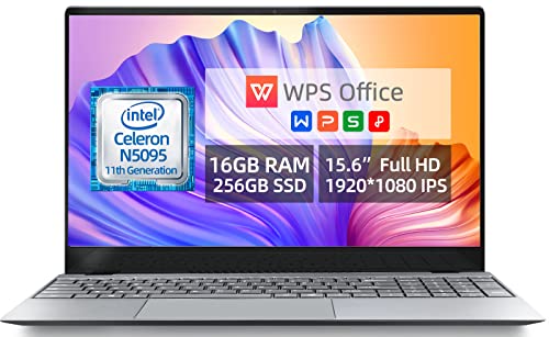 Windows 11 Laptop, 16GB RAM 256G SSD 512GB TF Card Expansion ,15.6 Inch N5095 Quad core, FHD 1920*1080 IPS Display, HDMI,2.4/5G/AC WiFi, Thin& Light Notebook , All-Metal Body,Office Built-in