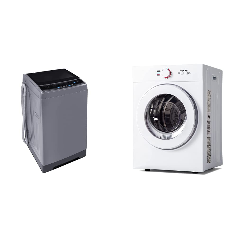 COMFEE’ 1.6 Cu.ft Portable Washing Machine, 11lbs Capacity Fully Automatic Compact Washer with Wheels & Euhomy Compact Laundry Dryer 1.8 cu.ft, Stainless Steel Clothes Dryers With Exhaust Pipe