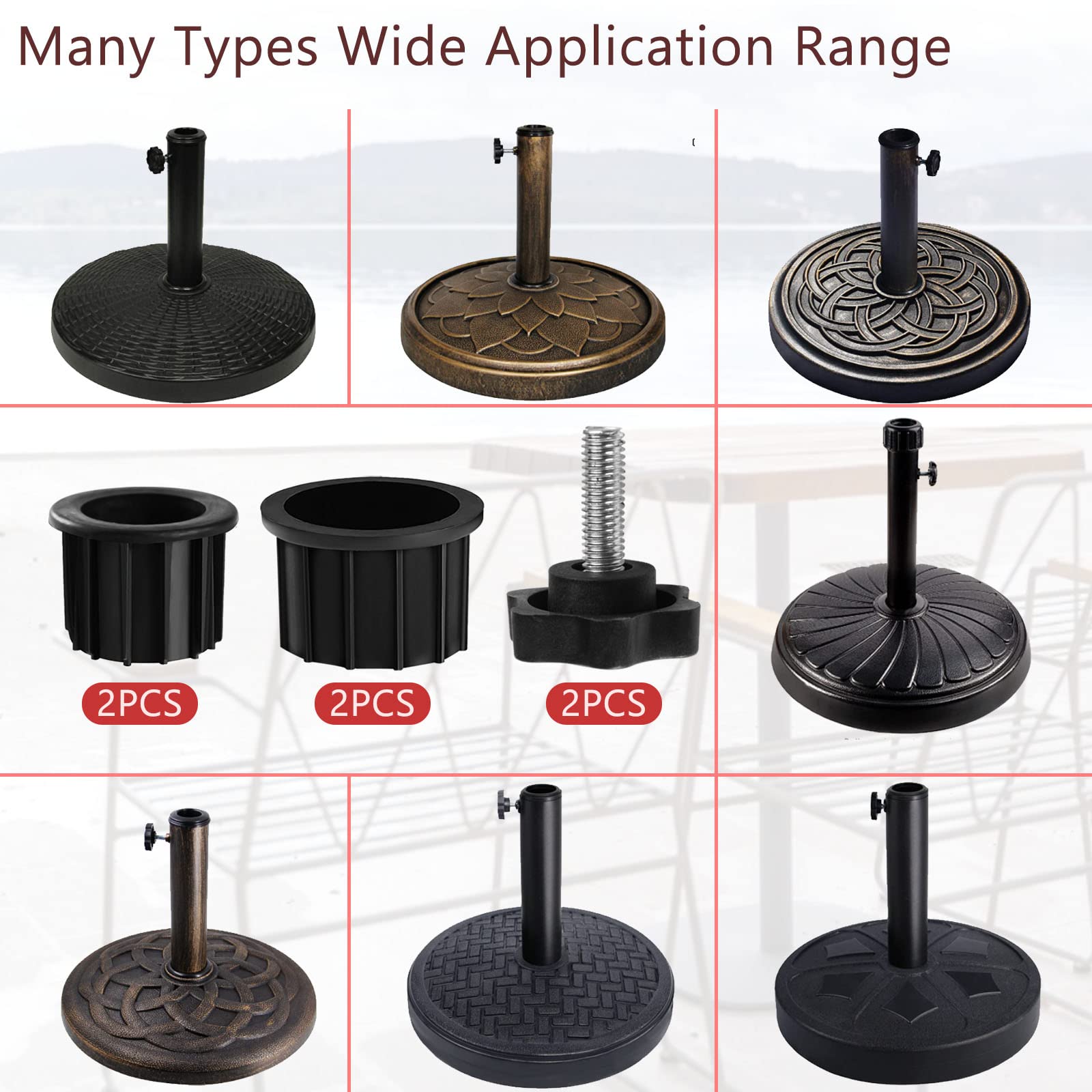 6 Pcs Umbrella Base Stand Replacement Parts,Patio Umbrella Base Replacement Parts Outdoor Umbrella Hole Ring Plug Cover with M8 Thread Screw Replacement Hand Knob for Backyard Patio Table Decks(Black)