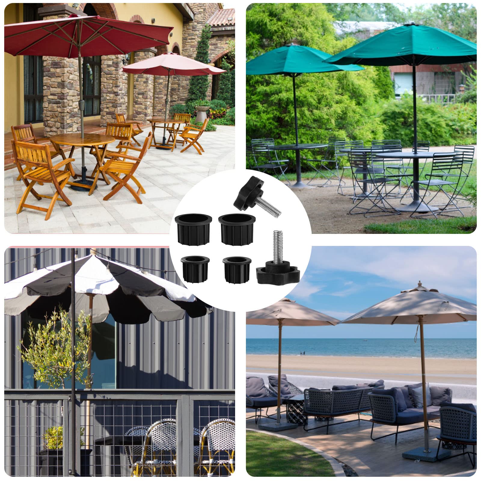 6 Pcs Umbrella Base Stand Replacement Parts,Patio Umbrella Base Replacement Parts Outdoor Umbrella Hole Ring Plug Cover with M8 Thread Screw Replacement Hand Knob for Backyard Patio Table Decks(Black)