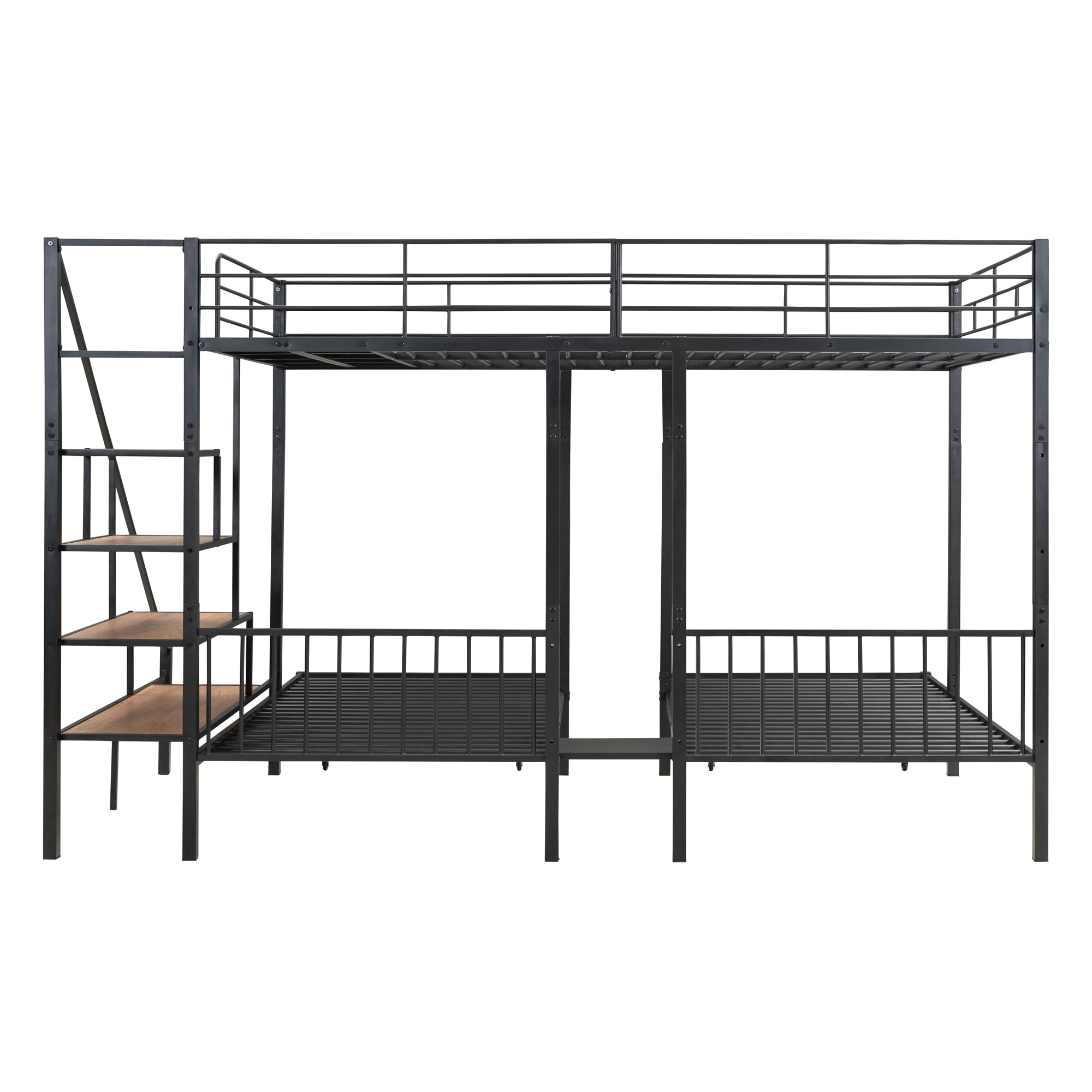 CITYLIGHT Triple Bunk Beds with Storage, Metal Full Over Twin & Twin Bunk Beds with Stairs,3 Bed Bunk Bunk for Kids, Girls, Boys,Teens, Adults,Space Saving Design,Can be Separated into 3 Beds, Black