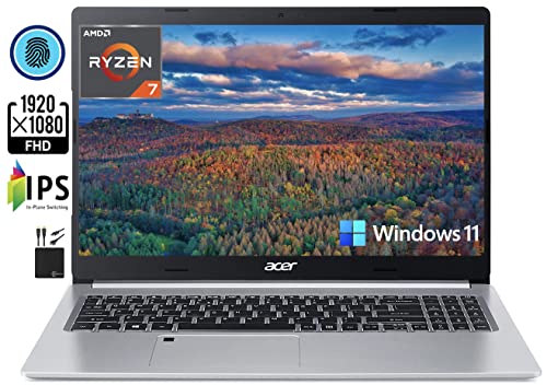 Acer 2022 Newest Aspire 5 Slim 15.6" FHD IPS Laptop, Quad-Core AMD Ryzen 7 3700U (Upto 4GHz), Radeon Graphics, 16GB RAM, 1TB PCIe SSD,WiFi 6, Webcam, Backlit KB, FingerReader, Win 11+MarxsolCables