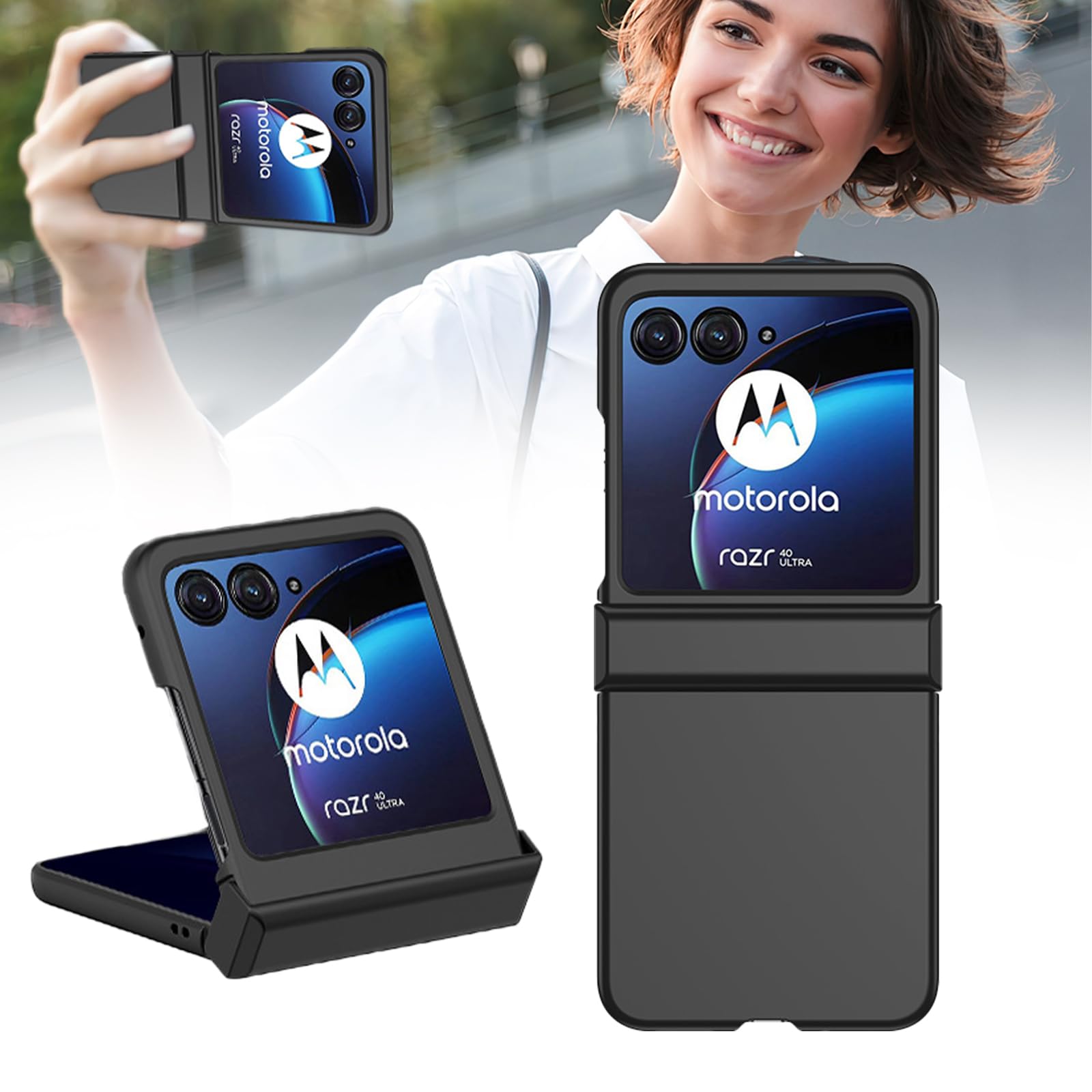Compatible Flip Case for Motorola Razr Plus,2023 Case with Hinge Protector,2023 Motorola Razr 5g Flip Case,Motorola Razr 40 Ultra Case,Hard PC Thin Shockproof Case for Motorola Razr+ Case (Black)