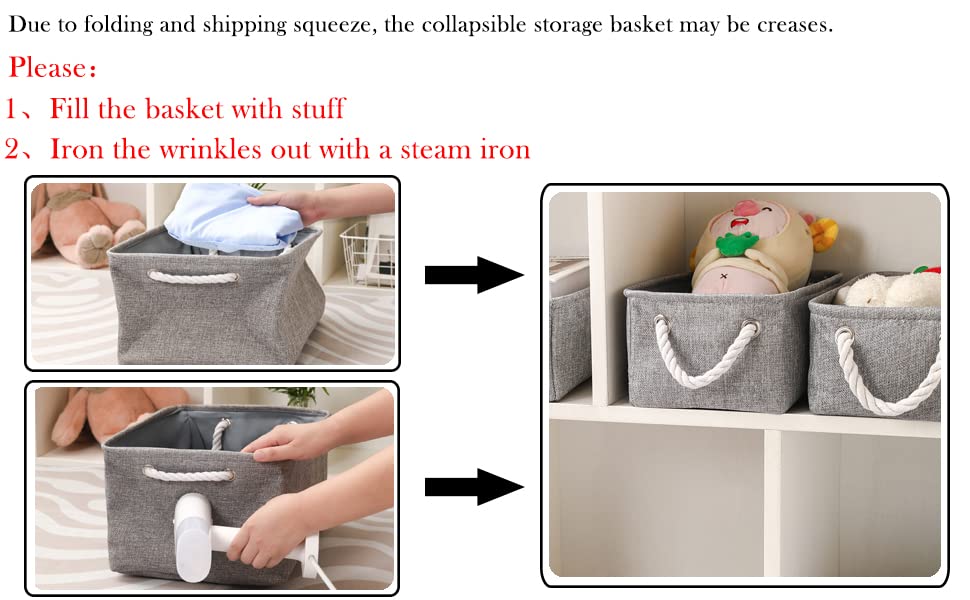 QBSM Storage Baskets for Organizing, 11.8'' x 7.8'' x 5.1'' Set of 6 Fabric Storage Cubes Baskets for Shelves, Small Collapsible Linen Organizers Bins with Handles for Closet Laundry Nursery