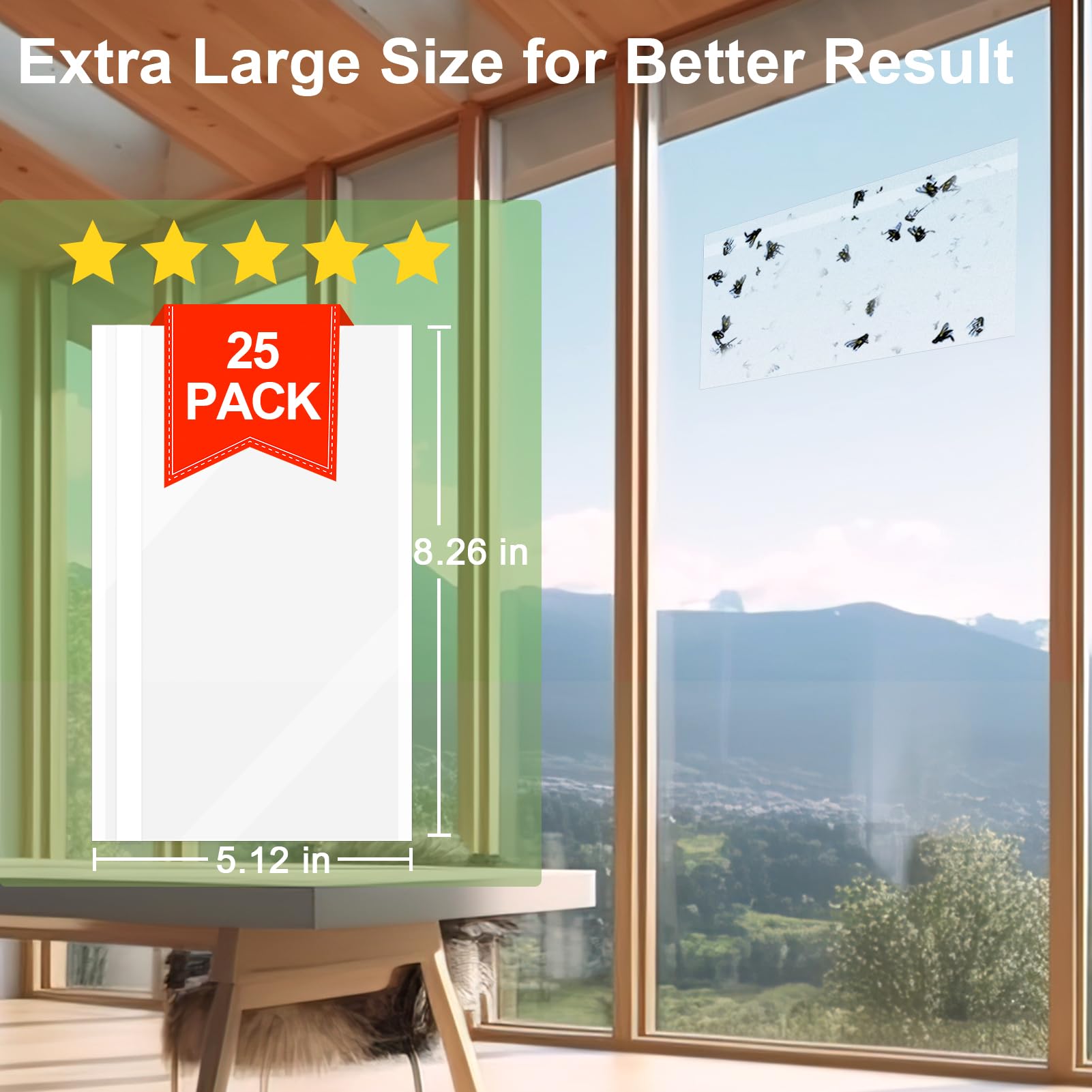 Large Window Fly Traps Indoor - Non-Toxic, Easy to Use and Effective, Fly Paper Bug Sticky Strips, House Fly Killer Window Gnat Traps, 25 Pack