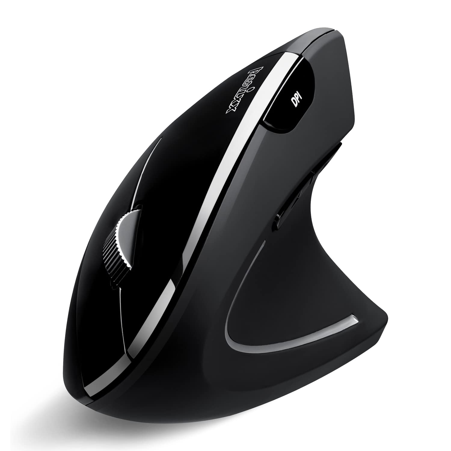 Perixx PERIMICE-813B Bluetooth Vertical Mouse - Wireless 3-in-1 Multi-Device Technology - Travelling Carry Bag - Black - Right Handed