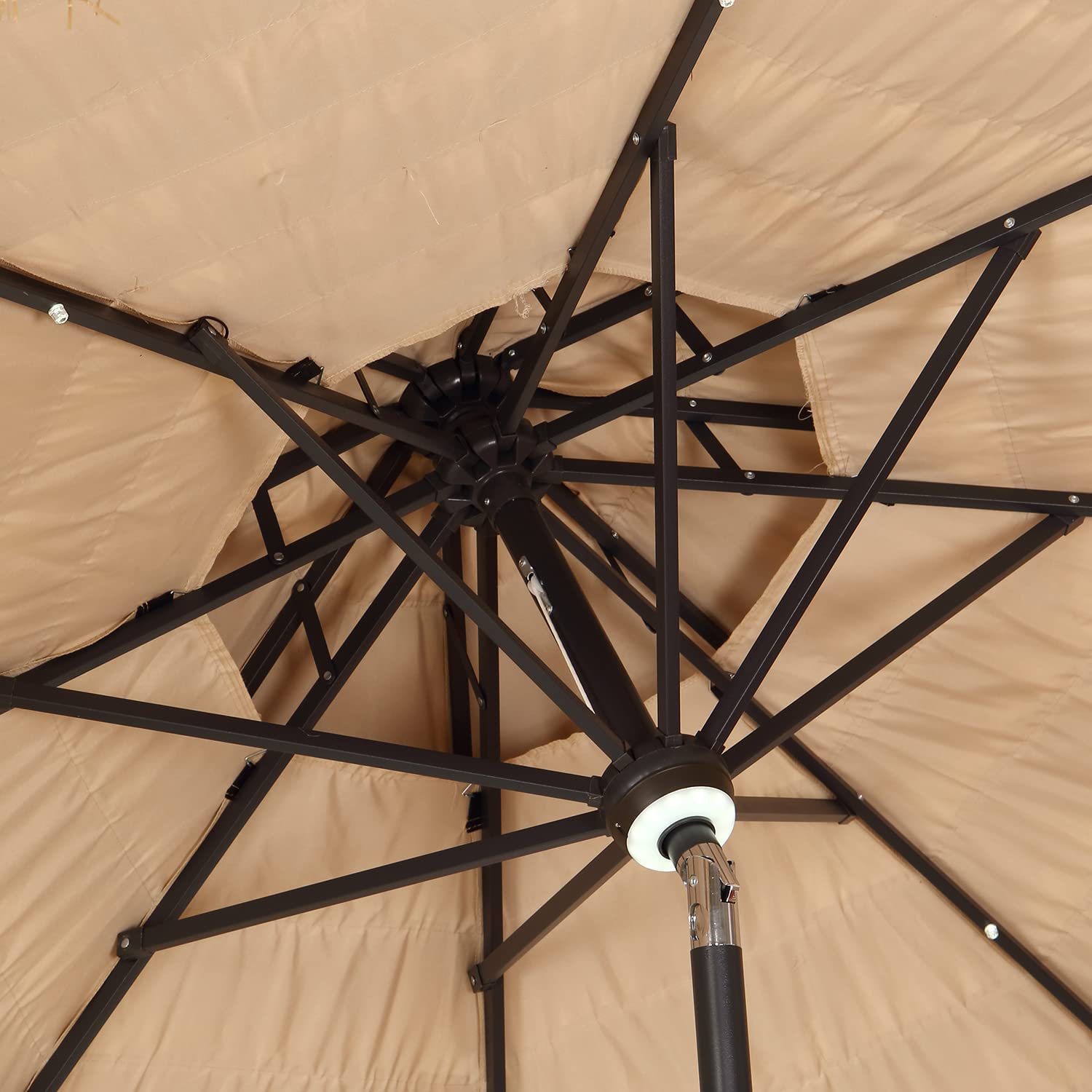 HYD-Parts 10FT Double Top Thatched Patio Umbrella Outdoor Hawaiian Style Beach Tiki Umbrella with Solar LED light & Crank for Patio, Pool, and Beach