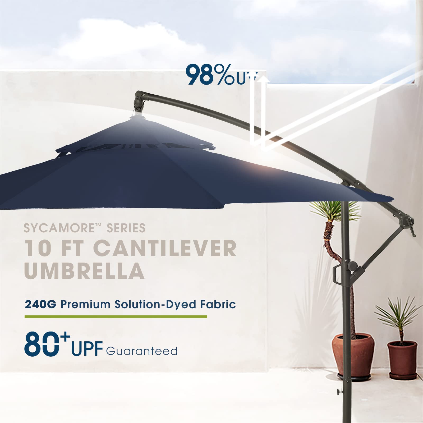 BLUU WUFF 10ft Patio Offset Umbrella Cantilever Umbrella Hanging Market Umbrella Outdoor Umbrellas with Crank & Cross Bases(Navy)