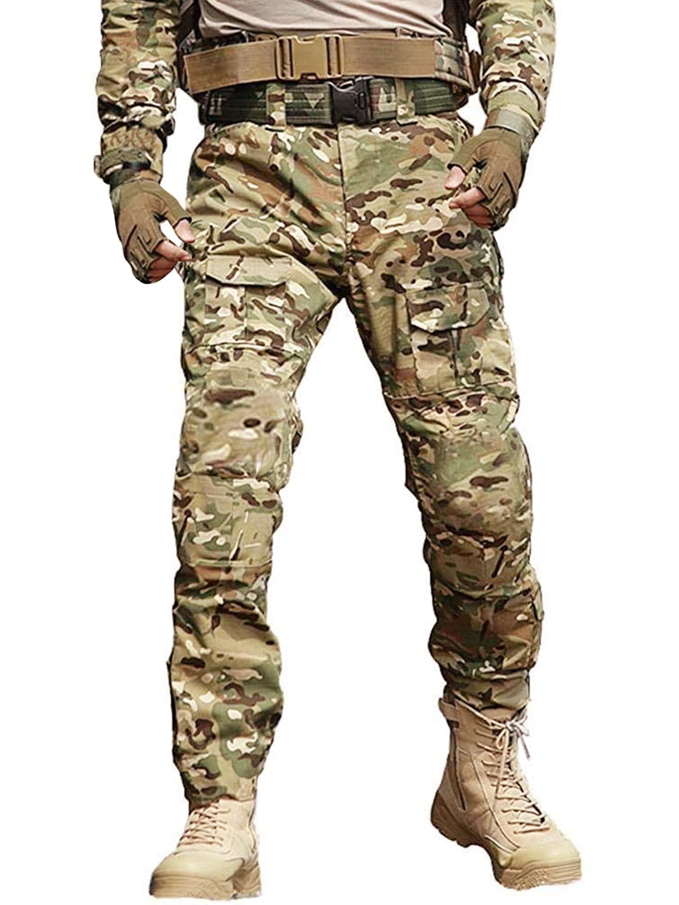 OCANXUE Tactical Pants Camo Cargo Pants for Men Outdoor Hiking Pants Ripstop Work Pants Multi Pocket Pants No Belt No Knee Pads CP Camo 38