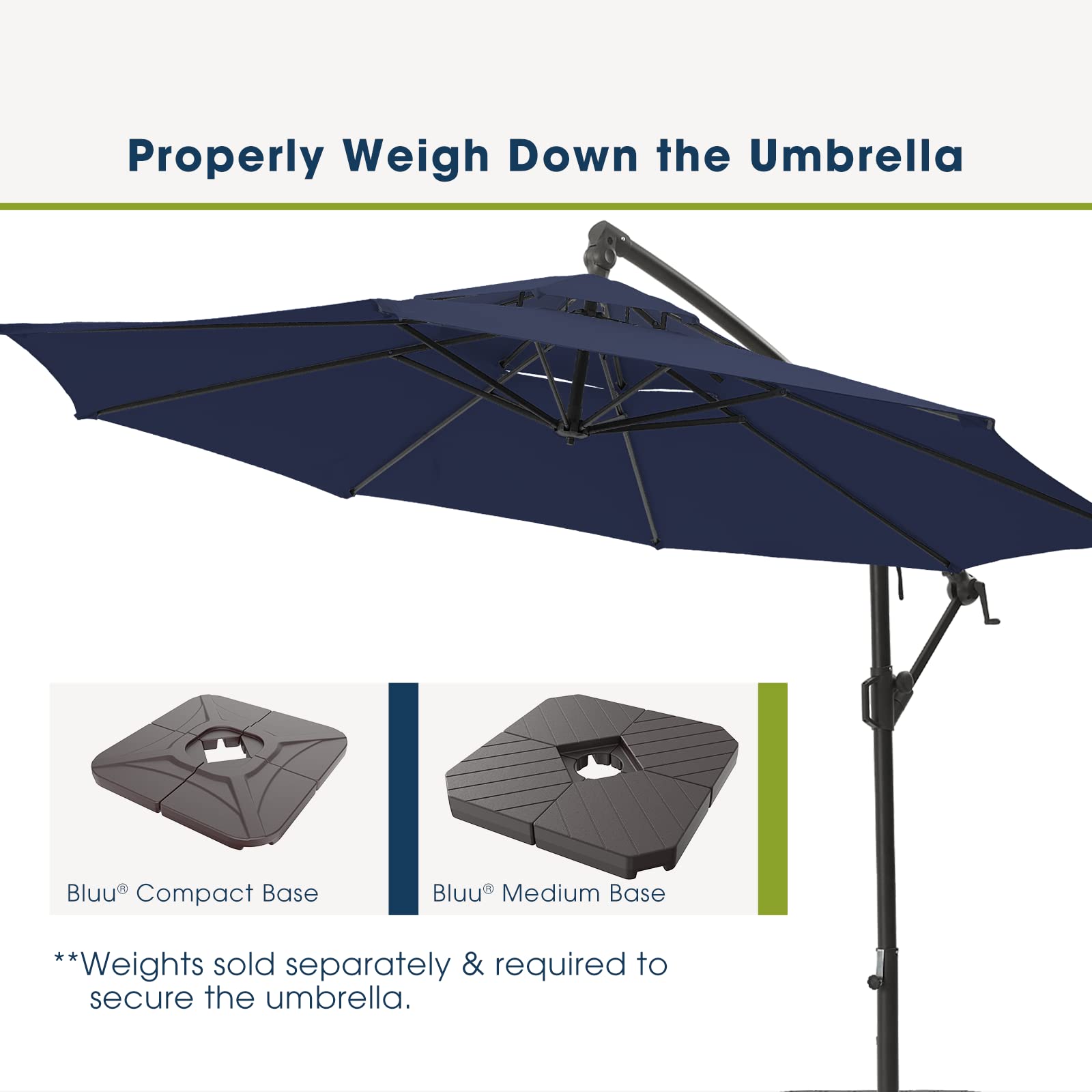 BLUU WUFF 10ft Patio Offset Umbrella Cantilever Umbrella Hanging Market Umbrella Outdoor Umbrellas with Crank & Cross Bases(Navy)