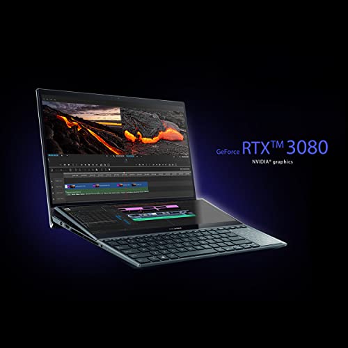 ASUS ZenBook Pro Duo 15 OLED UX582 Laptop, 15.6โ OLED 4K UHD Touch Display, Intel Core i9-11900H, 32GB, 1TB, GeForce RTX 3080 Laptop GPU, ScreenPad Plus, Windows 11 Pro, Celestial Blue, UX582HS-XH99T