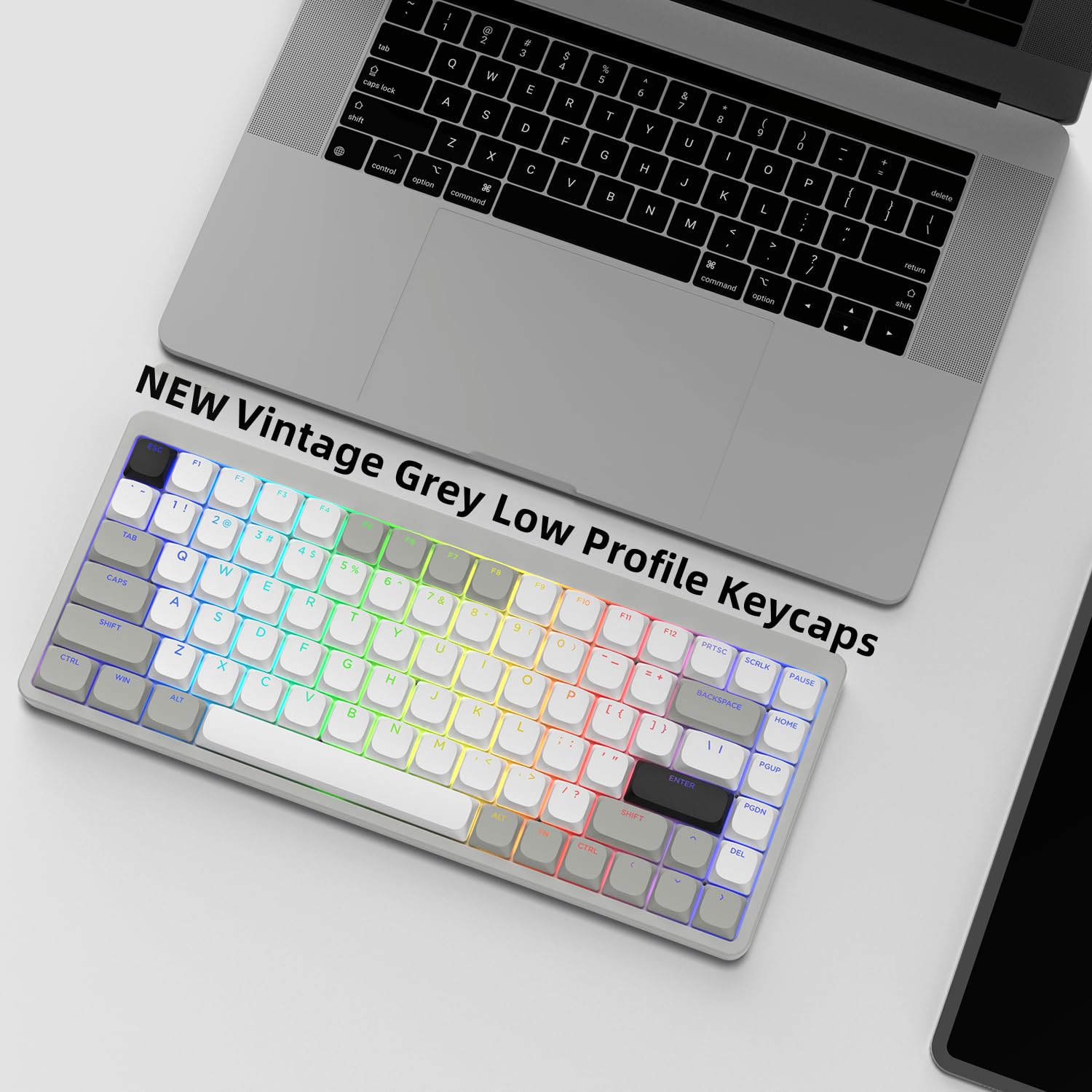 Womier Low Profile Keycaps - Shine Through Keycaps 60 65 75 100 Percent, Keyboard Key caps PBT Full Size for Cherry Gateron MX Switches Mechanical Keyboard, Grey/White