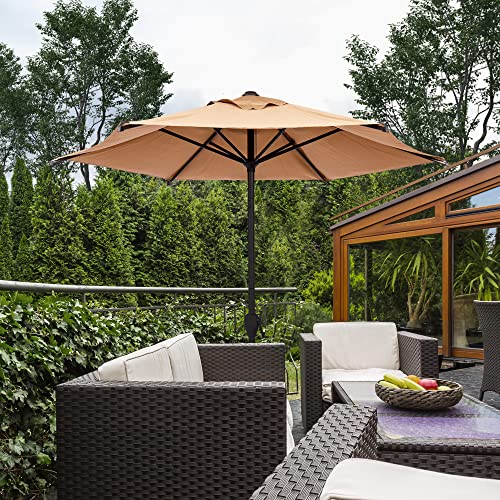 Abba Patio 7.5ft Patio Umbrella Market Outdoor Table Umbrella with Push Button Tilt and Crank, 6 Ribs, UV Protection, Tan