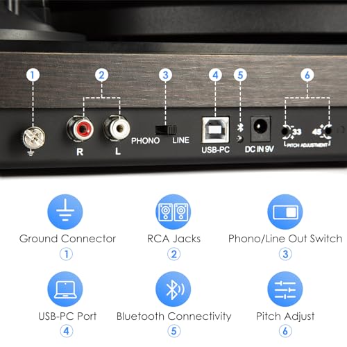 1 BY ONE Luscinia Acrylic Sheet Turntable, Belt-Drive Vinyl Record Player with Bluetooth Connectivity, Built-in Phono Preamp, USB Recording RCA Output, Adjustable Counterweight and Magnetic Cartridge