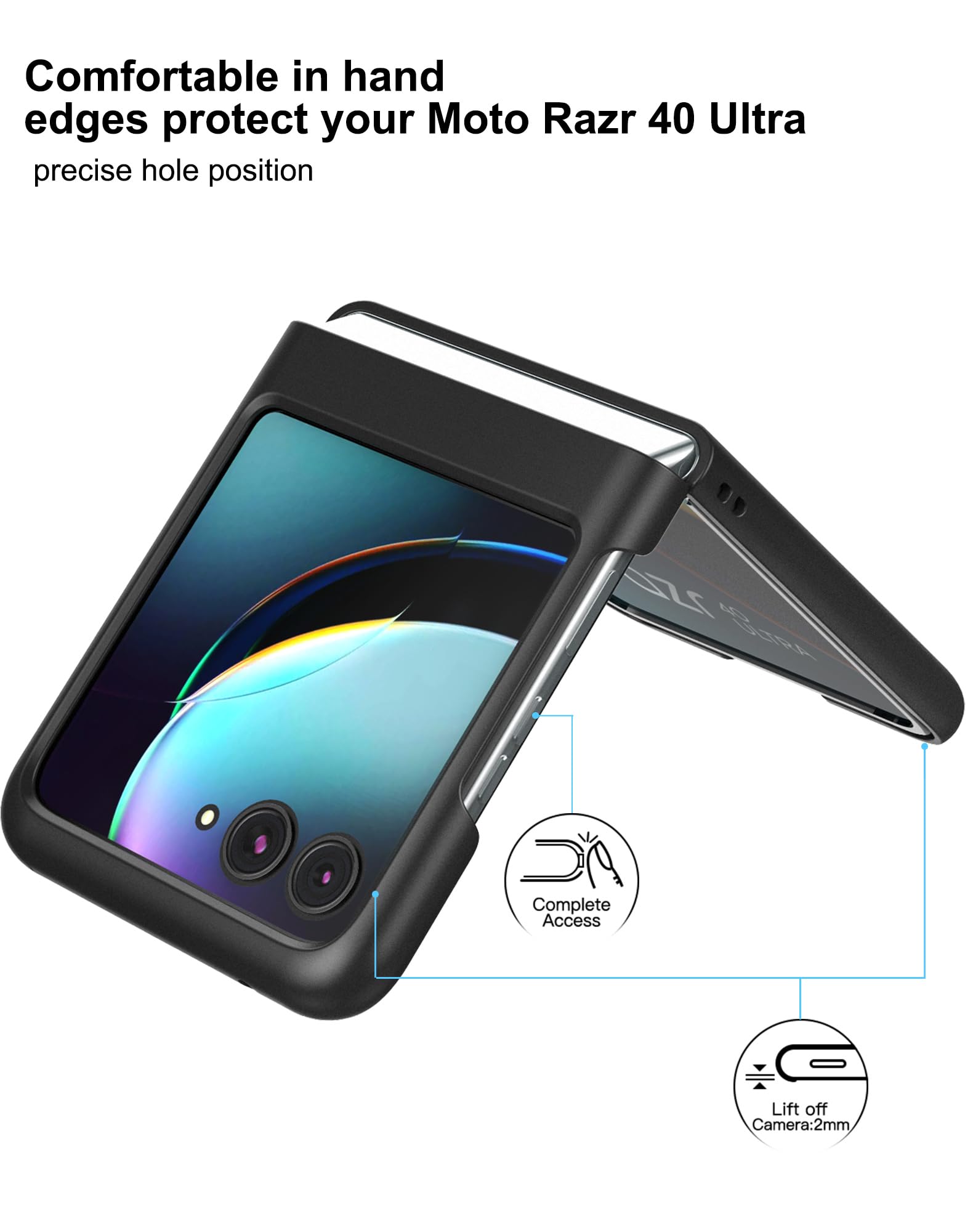 Foluu Slim Fit Case for Motorola Razr Plus 2023, with 1 Pack Soft Inner TPU Moto Razr Plus 2023 Screen Protector, 1 Pack Front Built-in Screen Protector, Matte PC Cover for Motorola Razr+ 2023 Black