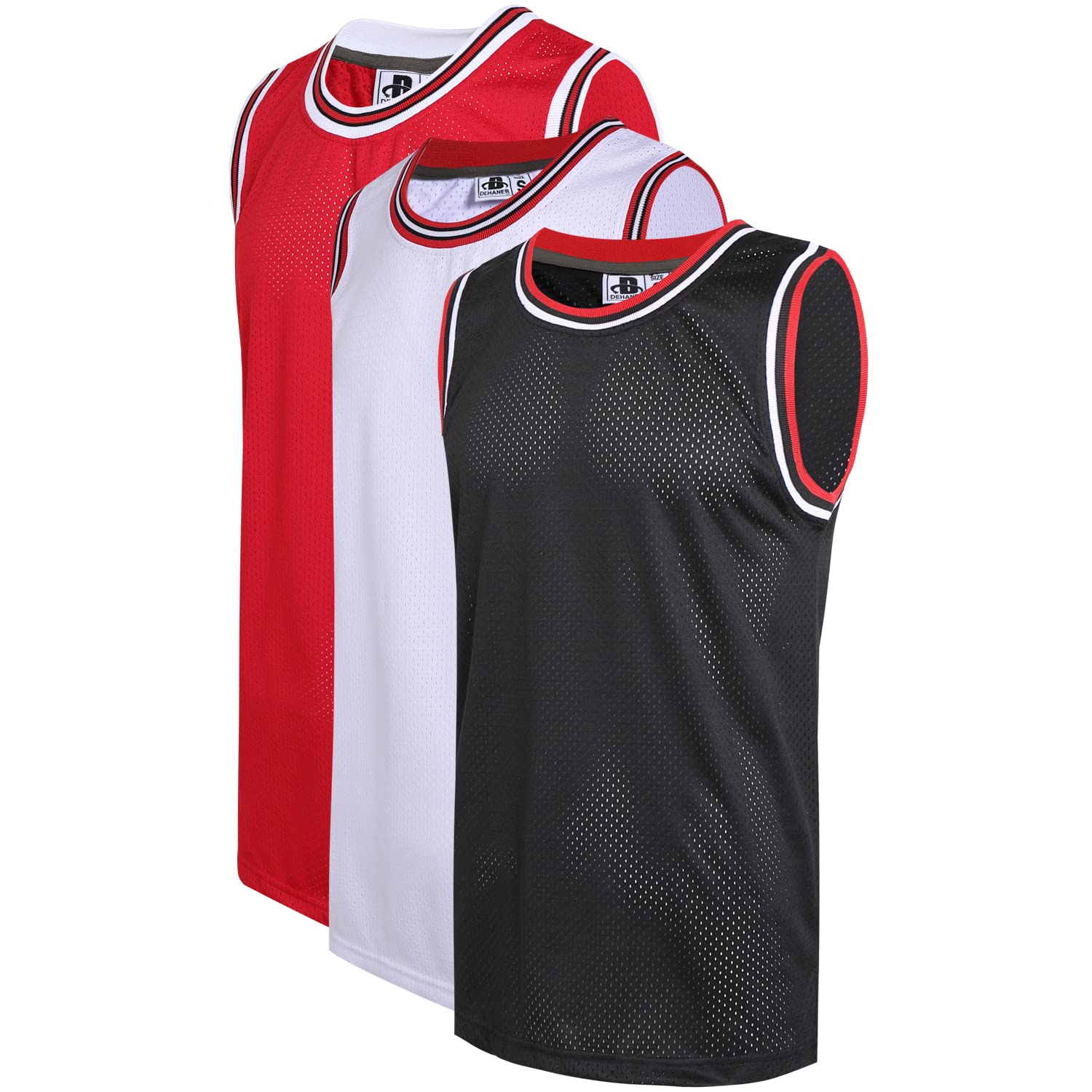 3 Pack Basketball Jerseys for Men Women Dad Mom Children Plain Mesh Custom T-Shirt Causal Summer Tank Tops,Black/Red/White Jersey,Men Size X-Large