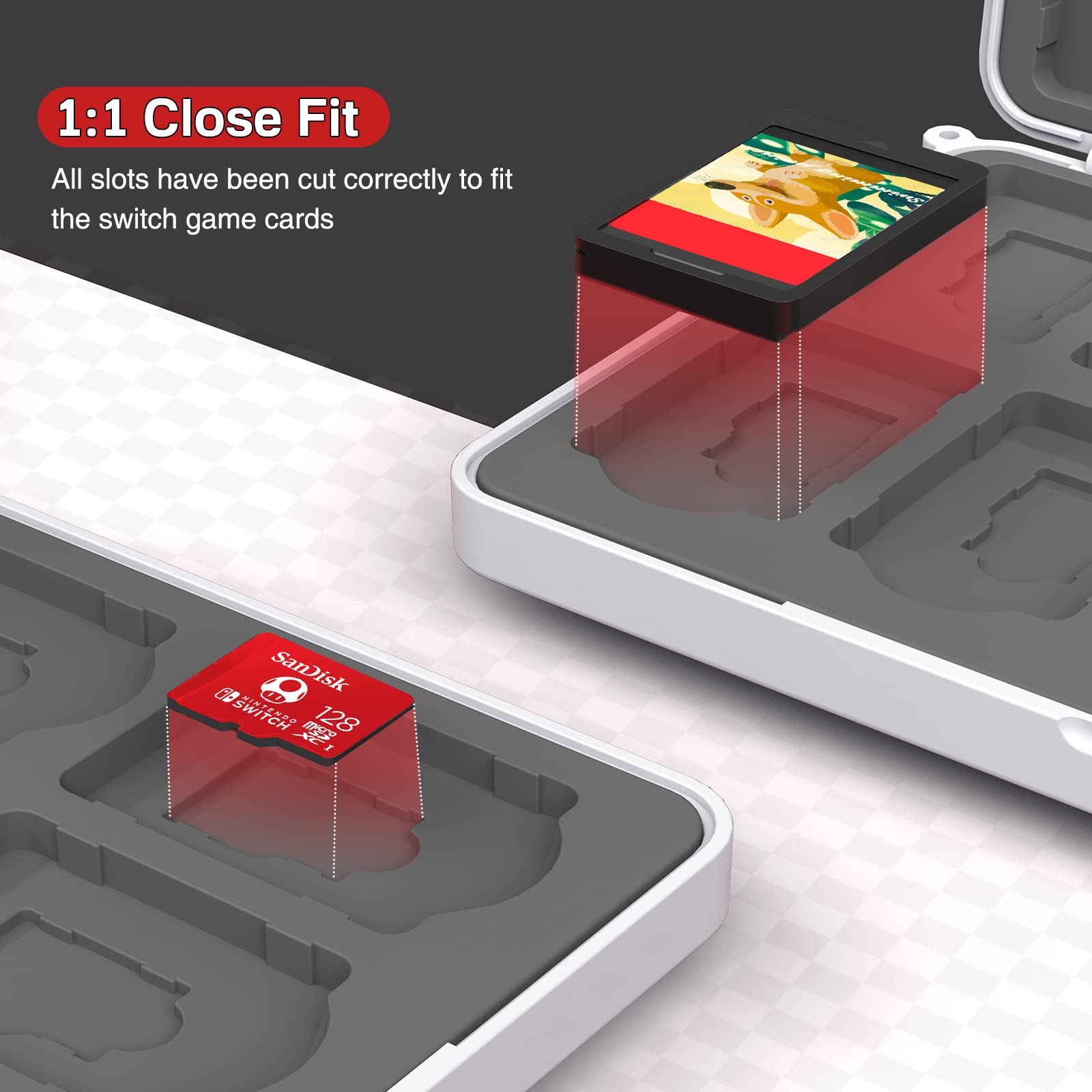 CYKOARMOR Switch Game Card Case Holder - Storage 24 Games & 24 Micro SD Card, Case Organizer Cartridge for Nintendo Switch/OLED/Lite, Hard Shell, Magnetic Closure, Soft Rubber, Plaid Grey White