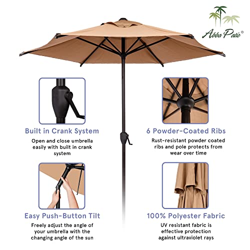 Abba Patio 7.5ft Patio Umbrella Market Outdoor Table Umbrella with Push Button Tilt and Crank, 6 Ribs, UV Protection, Tan