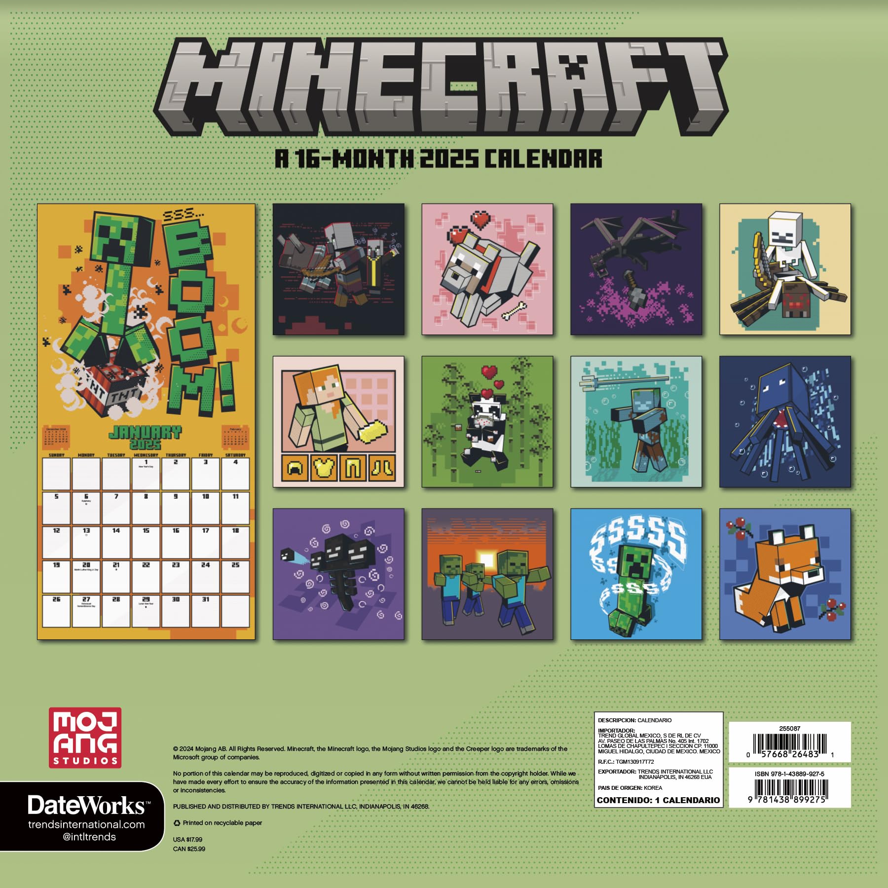 Minecraft Calendar 2025 - Deluxe 2025 Minecraft Wall Calendar Bundle with Over 100 Calendar Stickers (Minecraft Gifts, Office Supplies)