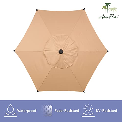 Abba Patio 7.5ft Patio Umbrella Market Outdoor Table Umbrella with Push Button Tilt and Crank, 6 Ribs, UV Protection, Tan