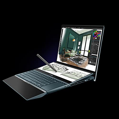 ASUS ZenBook Pro Duo 15 OLED UX582 Laptop, 15.6โ OLED 4K UHD Touch Display, Intel Core i9-11900H, 32GB, 1TB, GeForce RTX 3080 Laptop GPU, ScreenPad Plus, Windows 11 Pro, Celestial Blue, UX582HS-XH99T