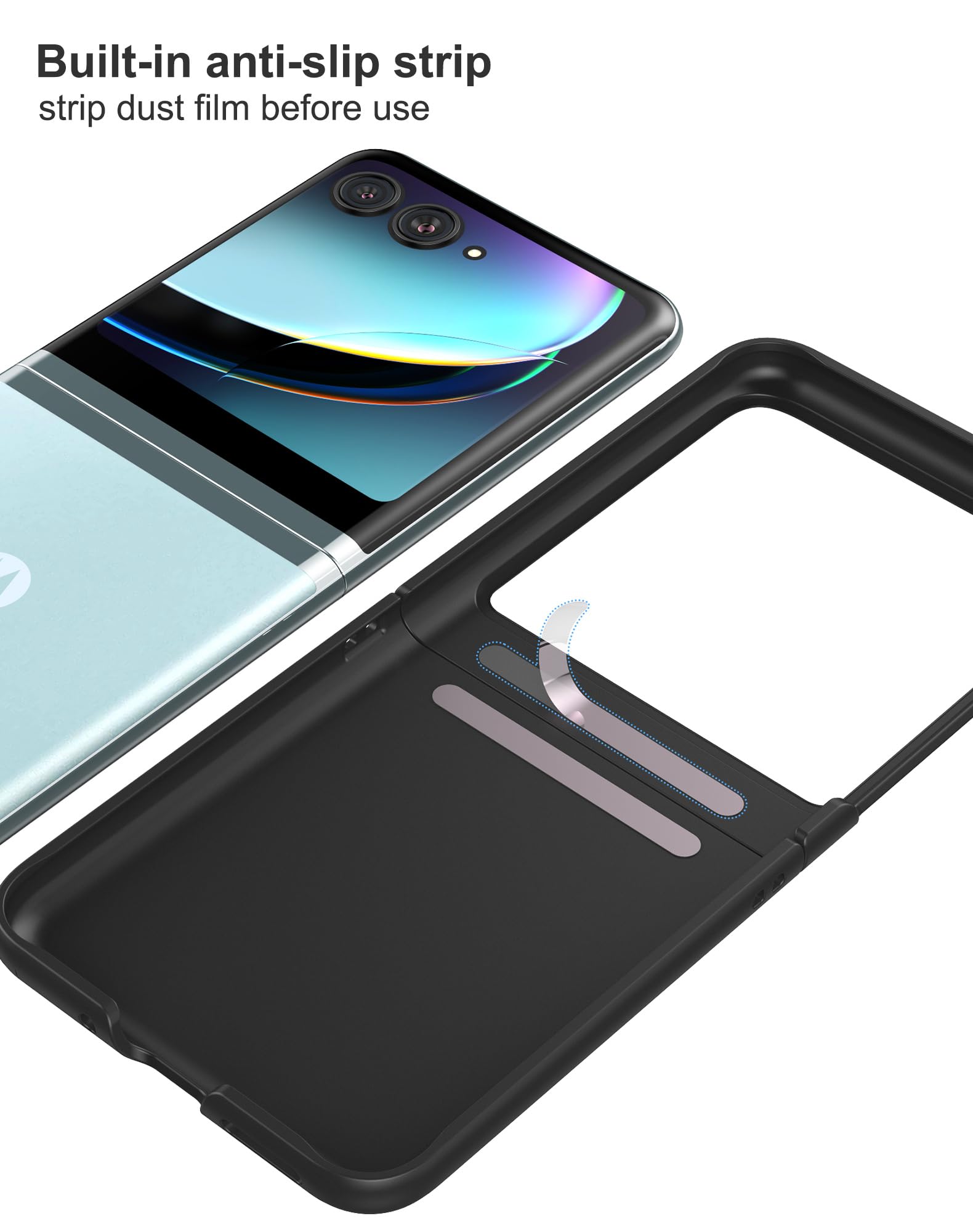 Foluu Slim Fit Case for Motorola Razr Plus 2023, with 1 Pack Soft Inner TPU Moto Razr Plus 2023 Screen Protector, 1 Pack Front Built-in Screen Protector, Matte PC Cover for Motorola Razr+ 2023 Black